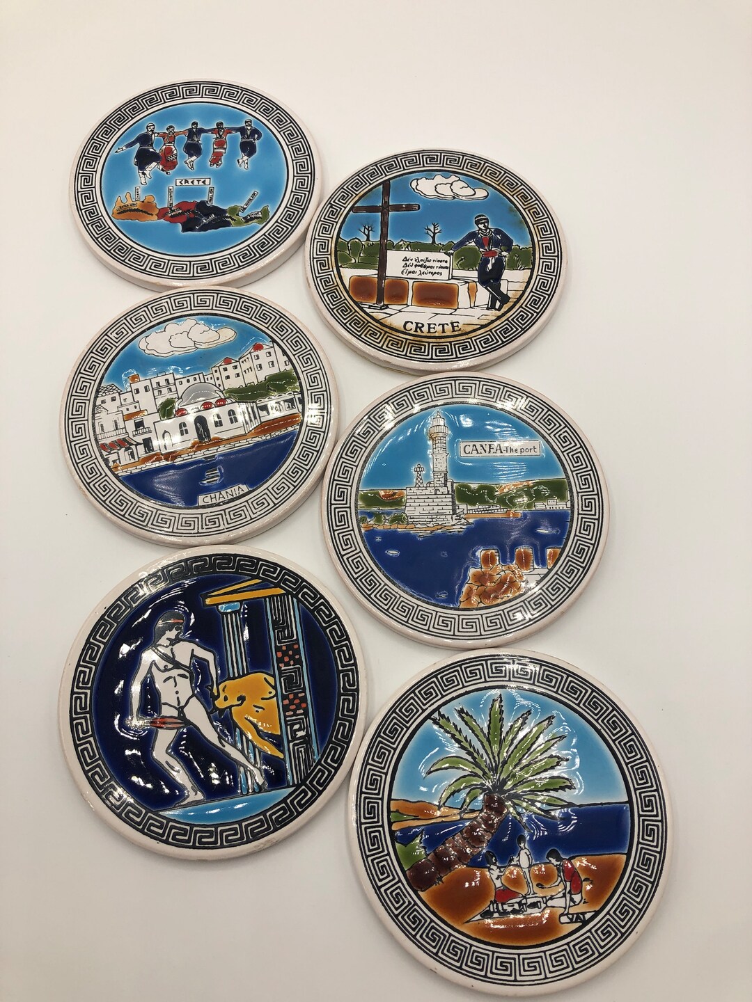 Greek Key Design Greece Ceramic Glass Coasters Hand Painted 6 - Etsy