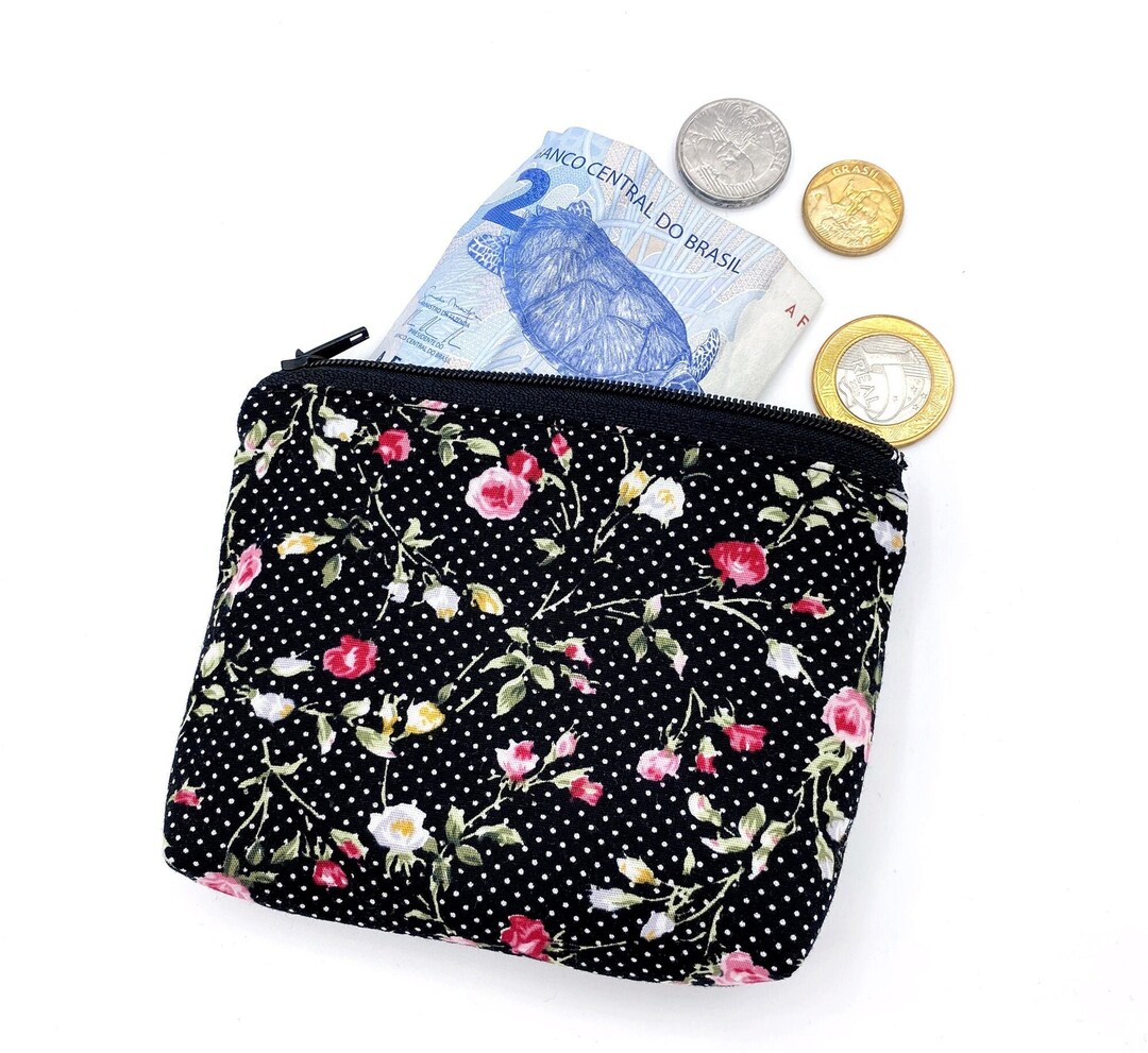 Rose Dots Black Mini Wallet Fabric Wallet Rockabilly Pinup - Etsy