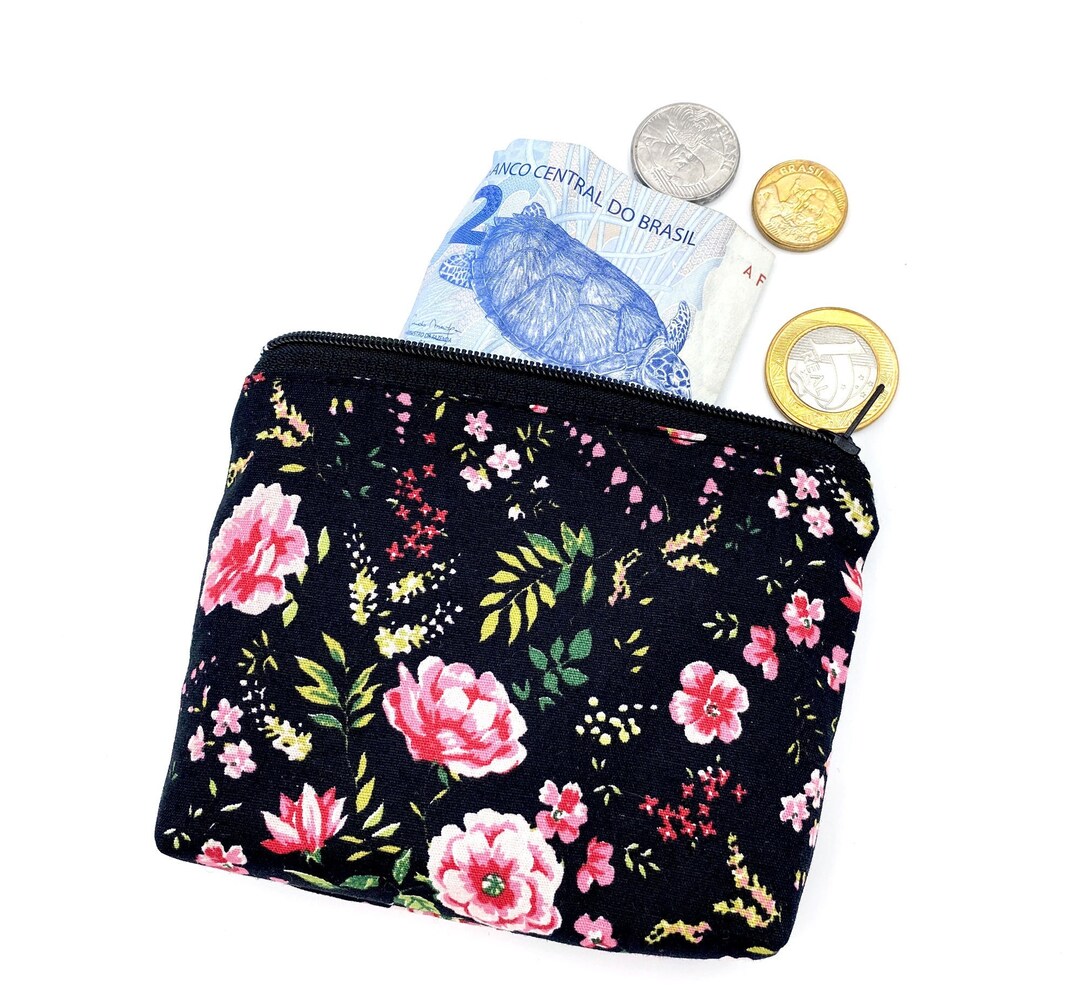 Rose Flowers Black Pink Mini Wallet Fabric Wallet Rockabilly Pinup - Etsy