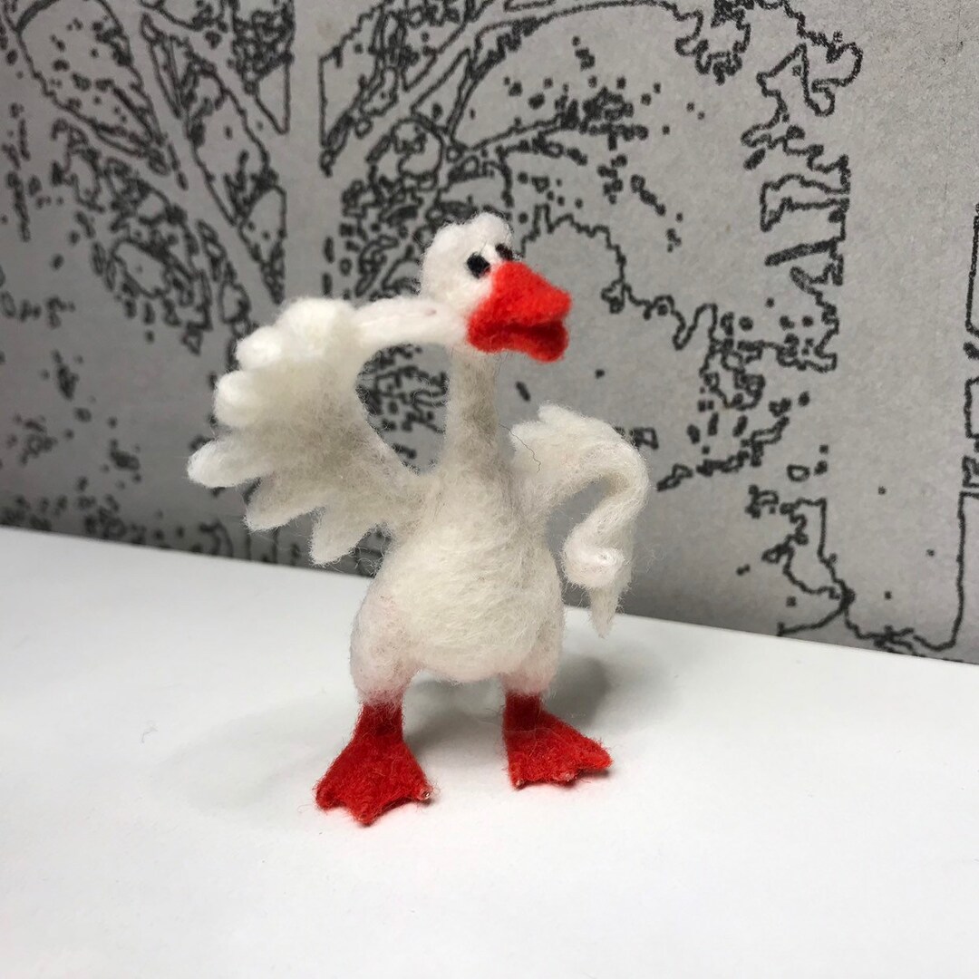 Needle Felted Miniature Goose, White Goose, Duck, Bird, Nursery Gift ...