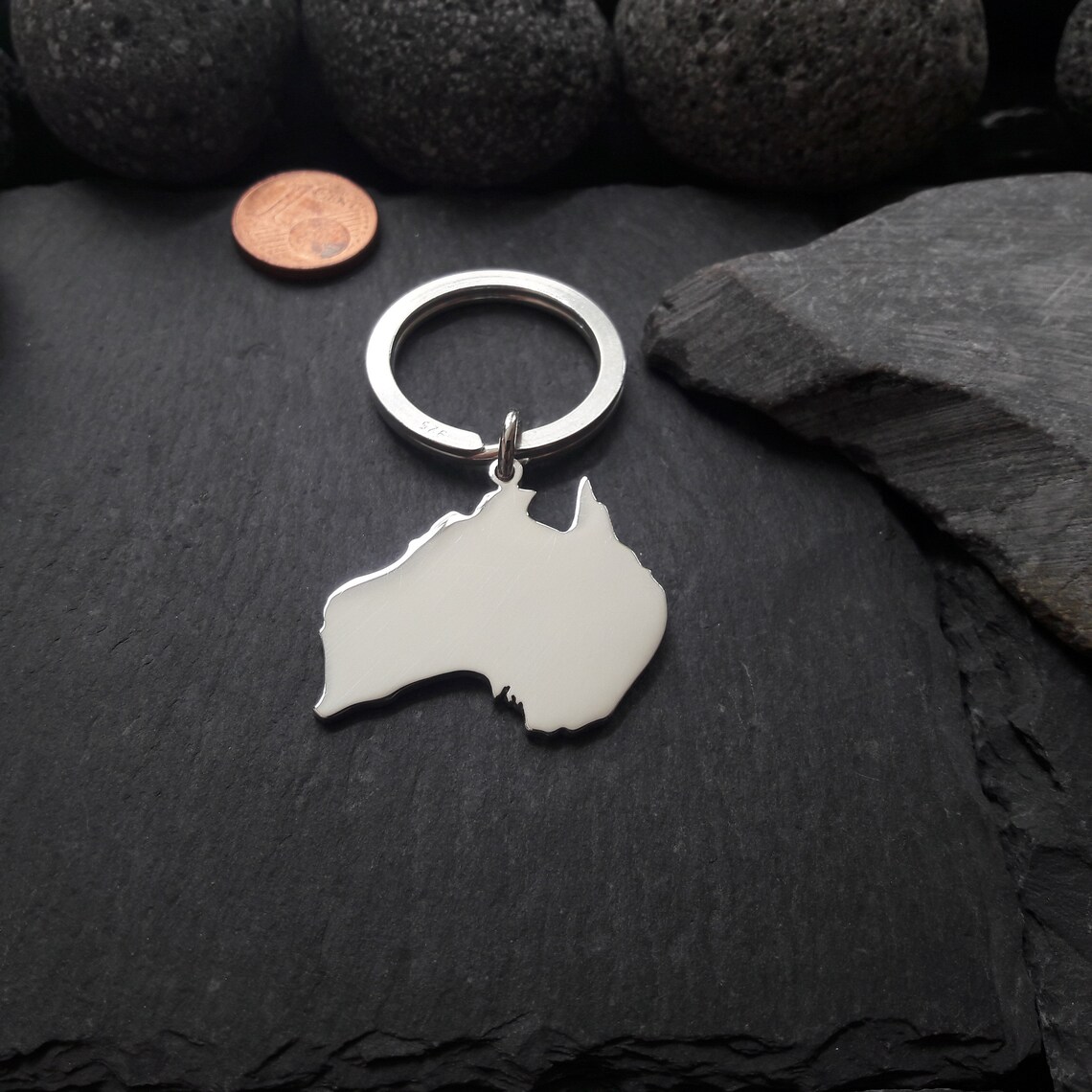Keychain Key Ring With AUSTRALIA Map Pendant in 925 Silver - Etsy