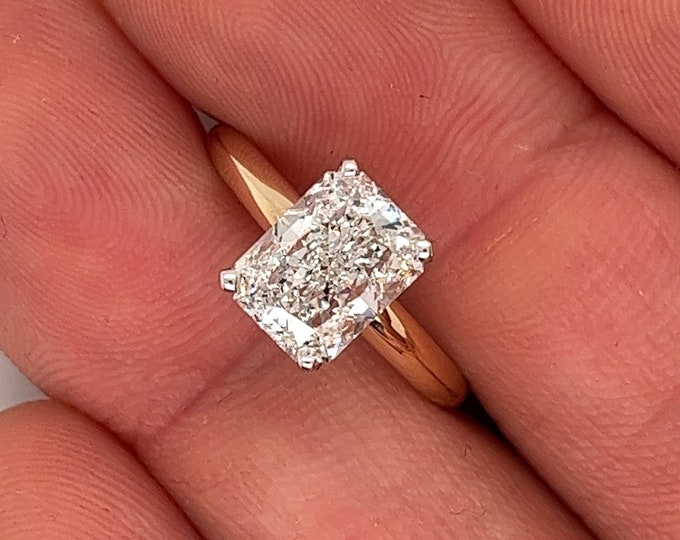 Elongated Radiant Cut 2 Carat Lab Grown Diamond Ring in 14K Yellow Gold ...