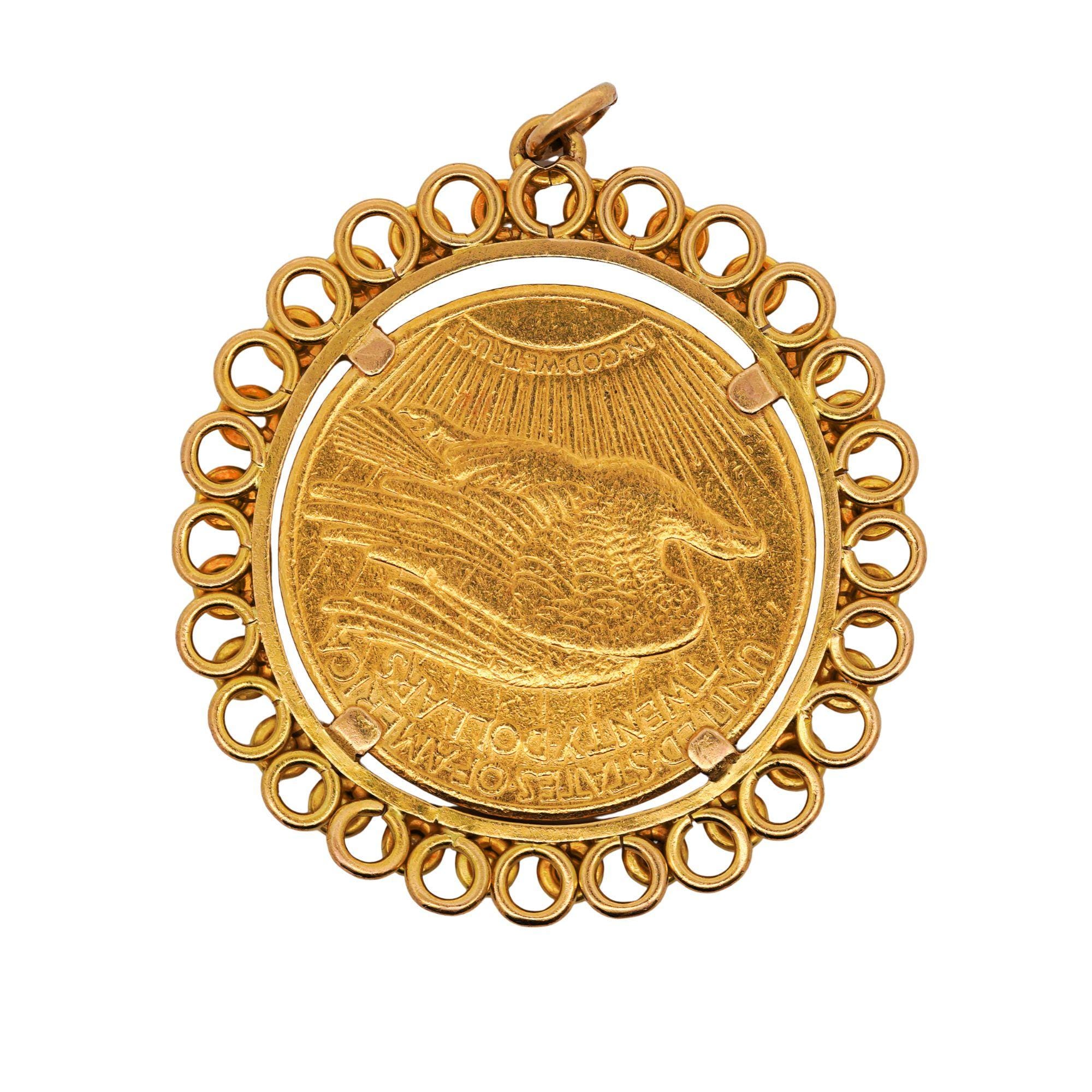 1924 Lady Liberty USA 20 Dollar Gold Coin Pendant in 14K Yellow Gold ...