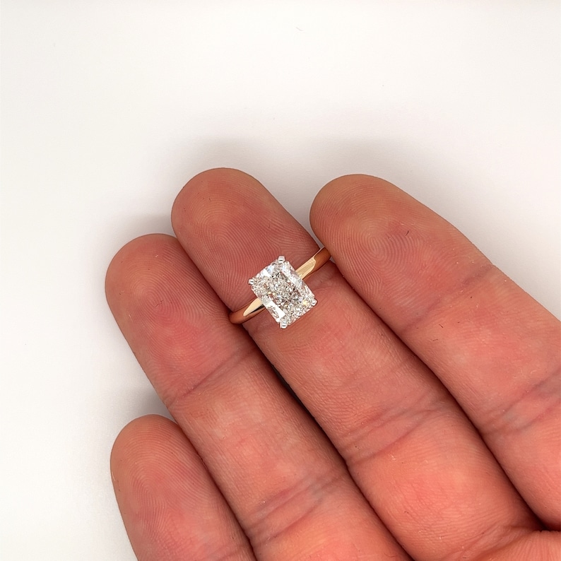 Elongated Radiant Cut 2 Carat Lab Grown Diamond Ring in 14K - Etsy