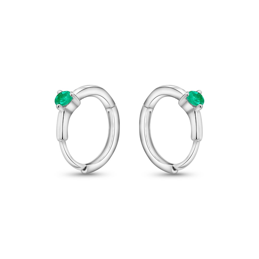 Natural Petite Emerald Huggies in 14K White Gold / Multi Piercing ...