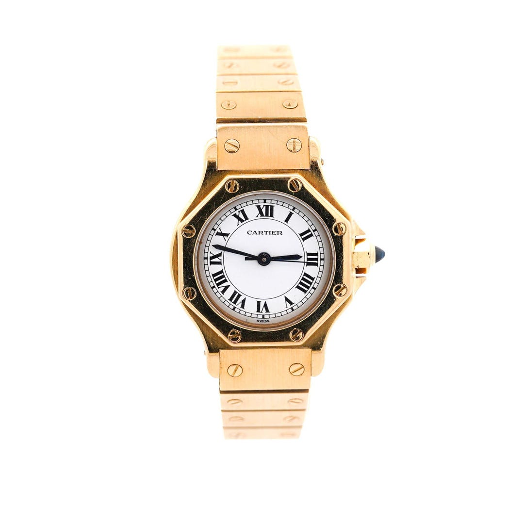 Vintage Cartier Santo Automatic 18K Yellow Gold 25mm Octagonal Dial Ref ...