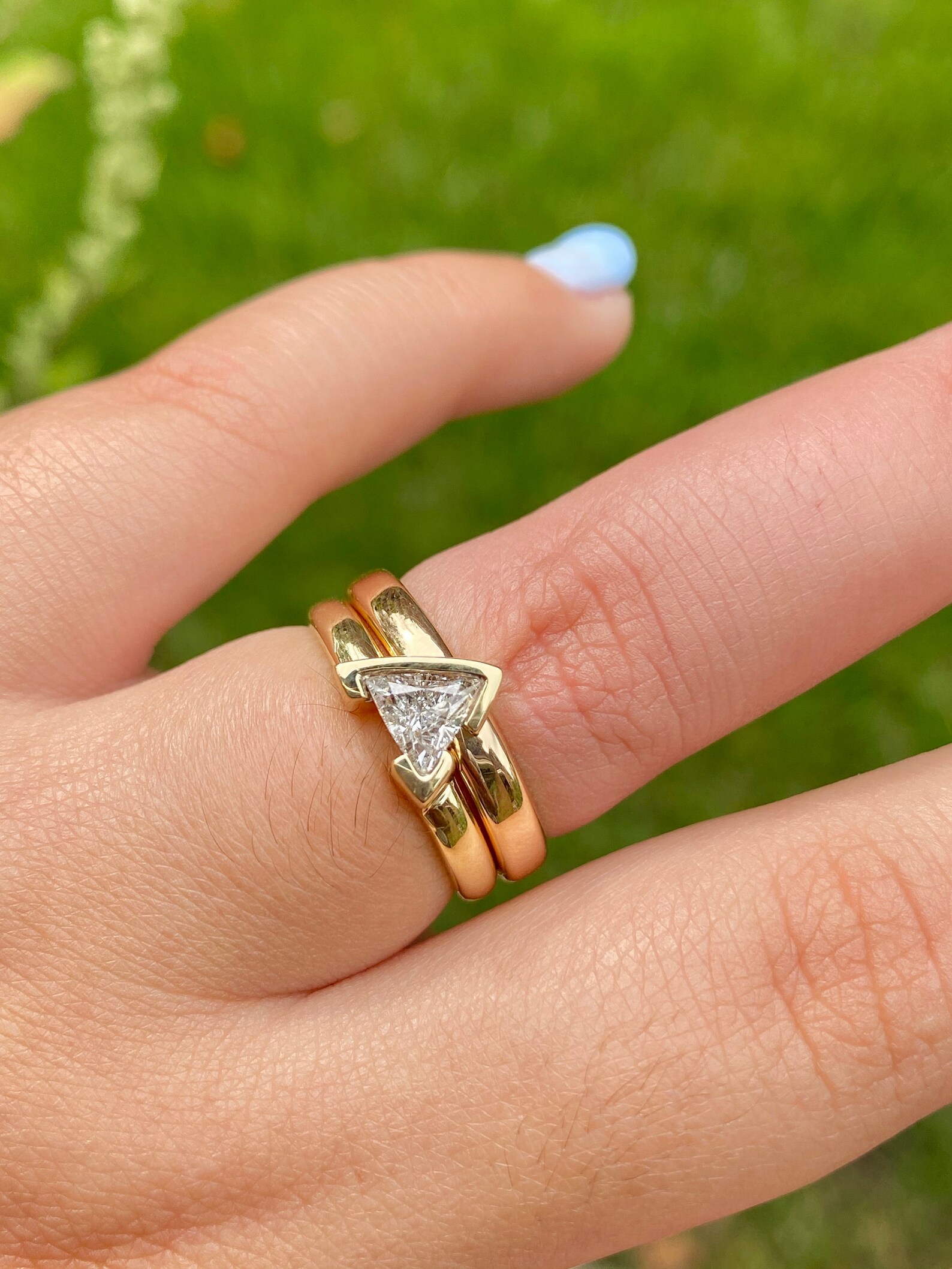 Triangle Cut Natural Diamond Engagement Ring / Stacking 2-ring | Etsy