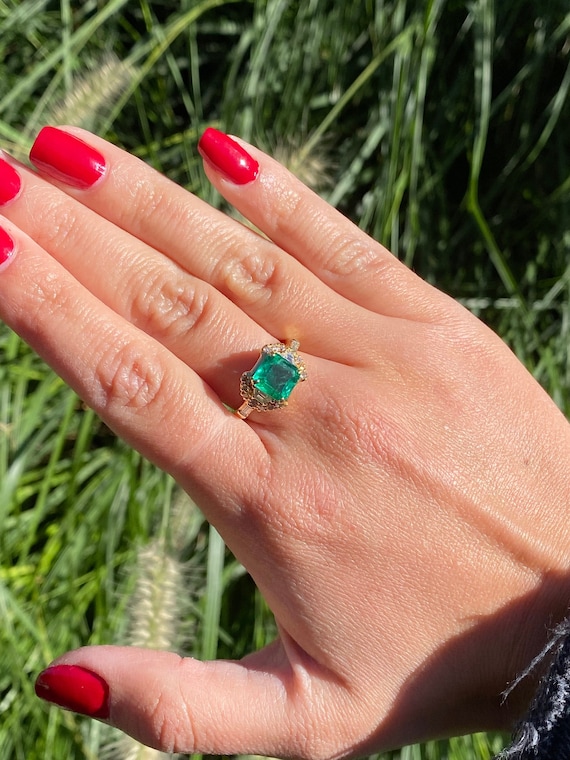 GRS Certified 2.09 Carat Colombian Emerald and Diamond Ring Vintage Natural Emerald Ring Art Deco Vintage Natural Emerald Ring in 18k Gold Etsy Australia