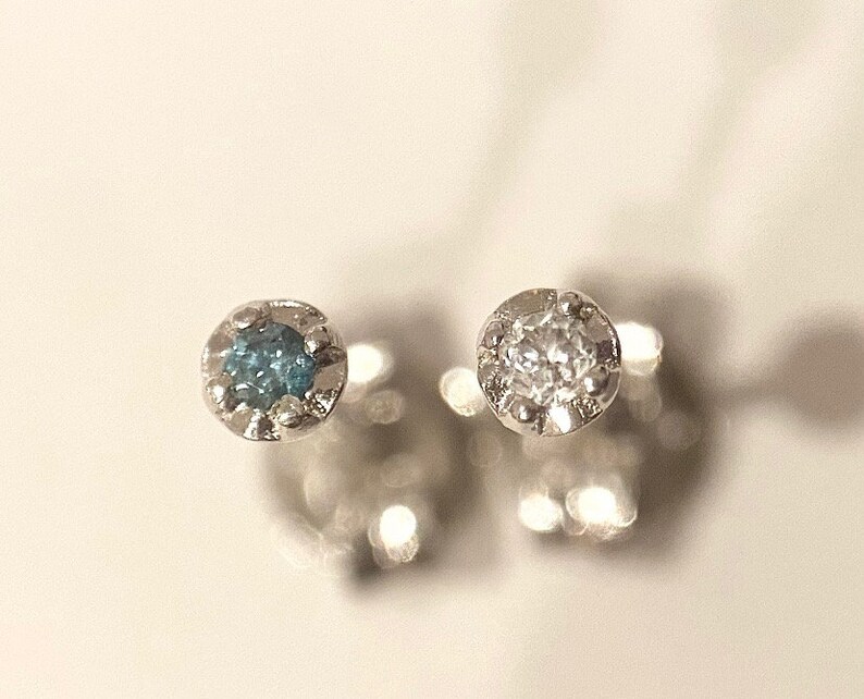 Natural Blue Diamond Stud Earrings, Tiny Blue Diamond Earrings, Natural ...