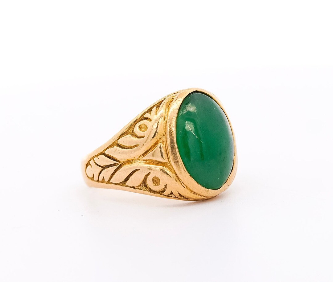Natural Untreated Cabochon Cut Jadeite Jade in 22K Carved Gold ...