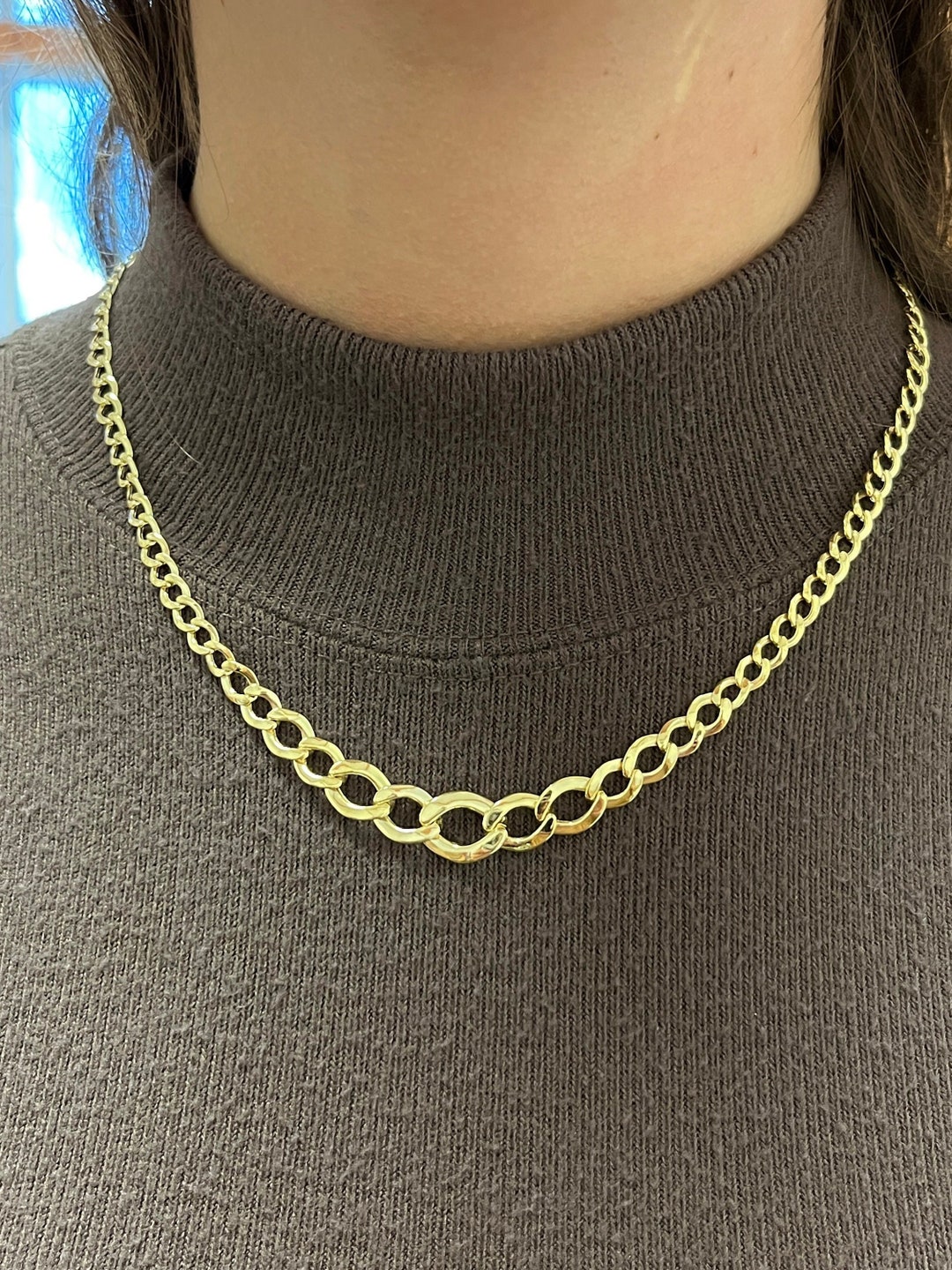14K Yellow Gold Graduated Flat Curb Chain Necklace, 14k Gold Ascending ...