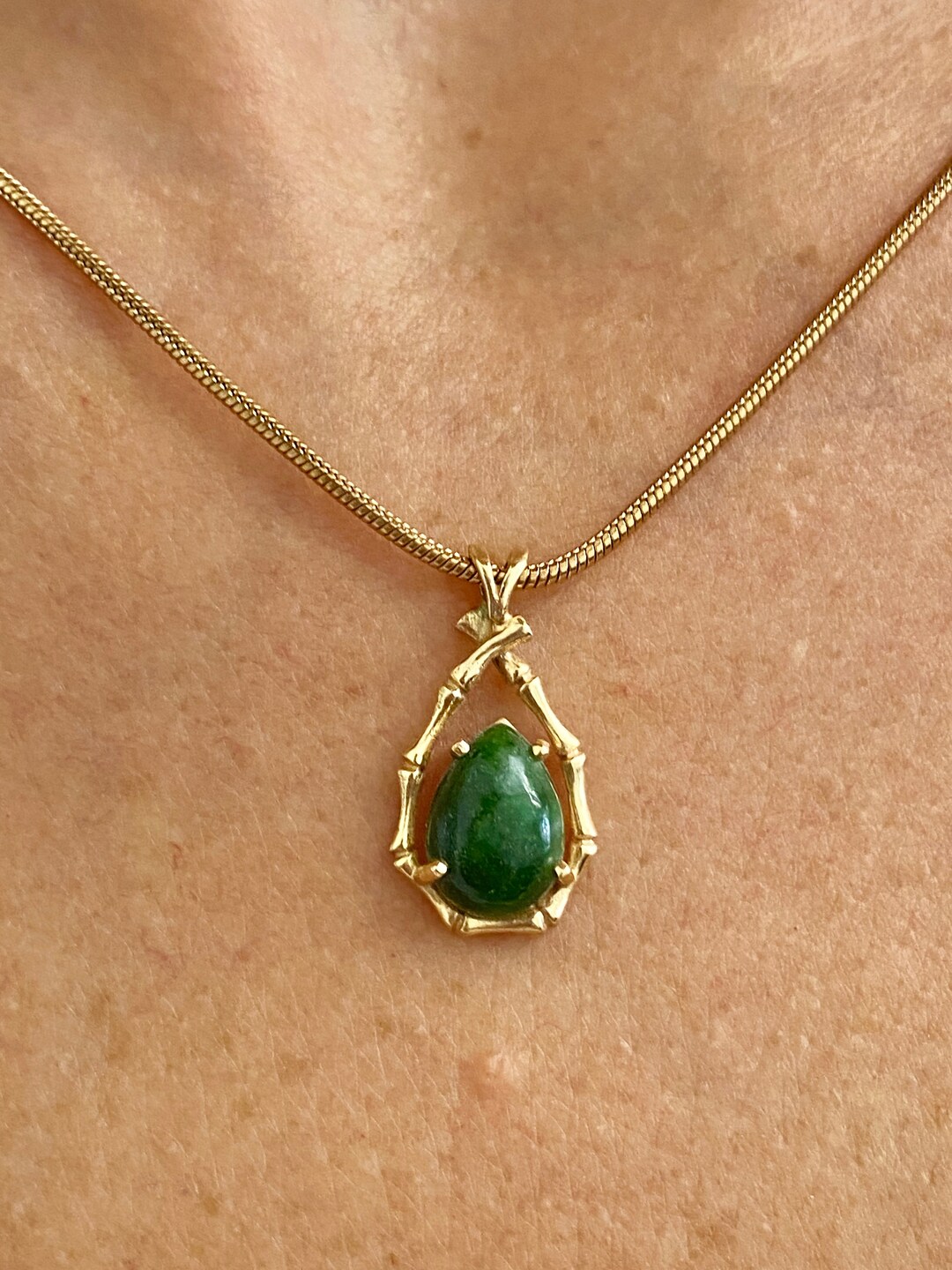Natural Jade Pendant in 14k Yellow Gold / Drop Shape Jade Pendant ...