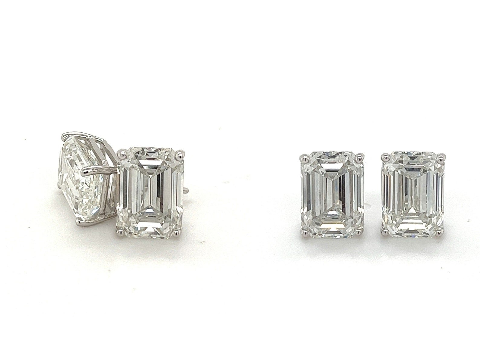 8 Carat Total Emerald Cut Stud Earrings in 14k White Gold Push Back ...