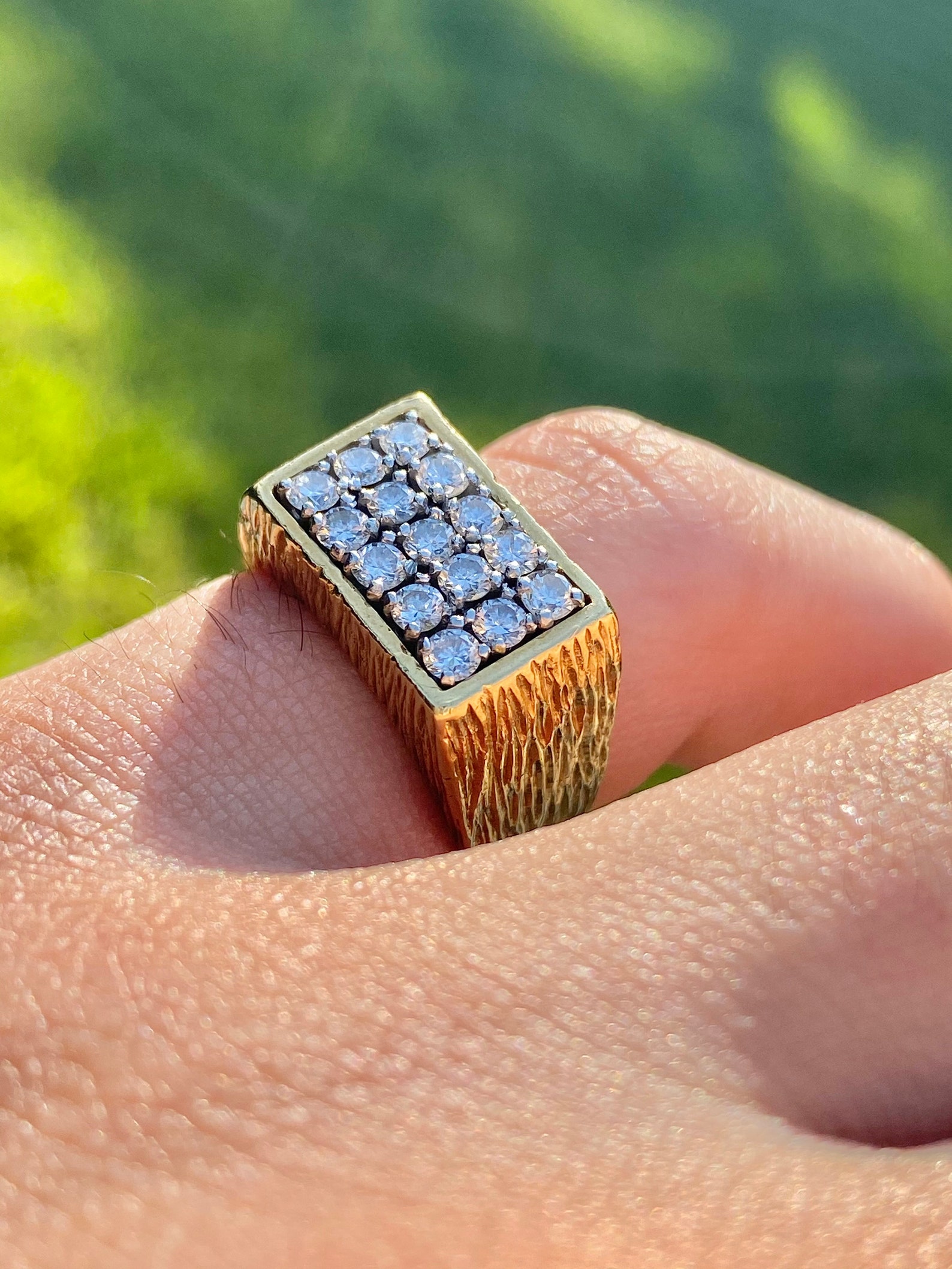 Vintage Diamond and Gold Mens Pinky Ring, Diamond Cluster Mens Ring ...