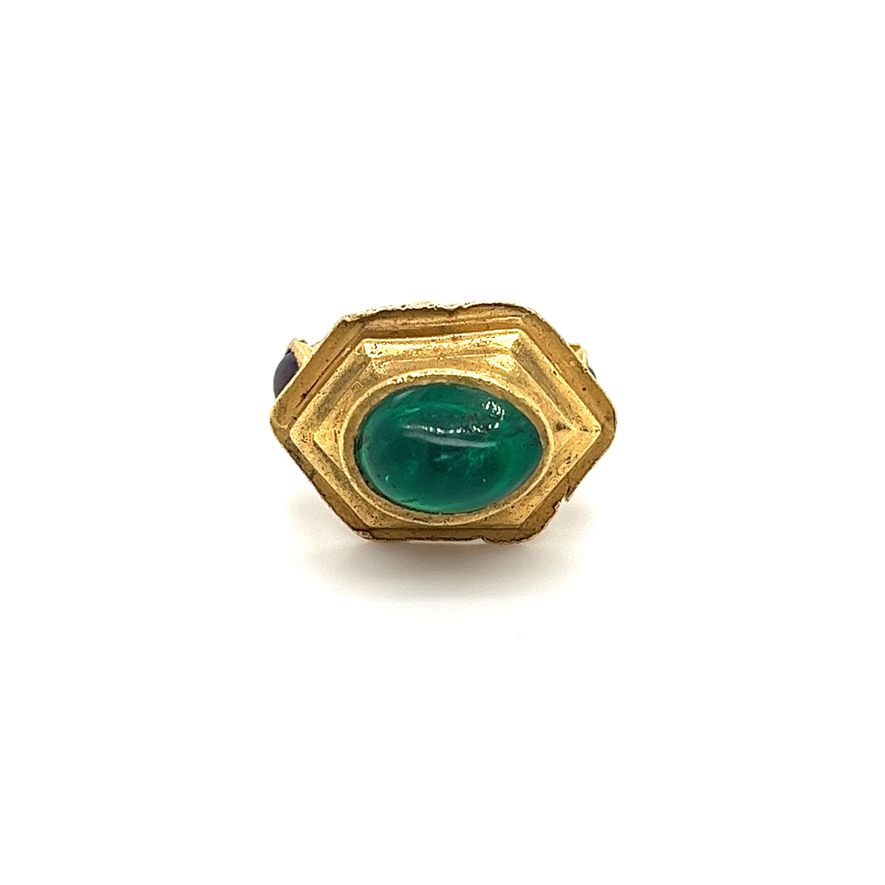 22K Gold Egyptian Revival Emerald and Garnet Movable Ring - Etsy