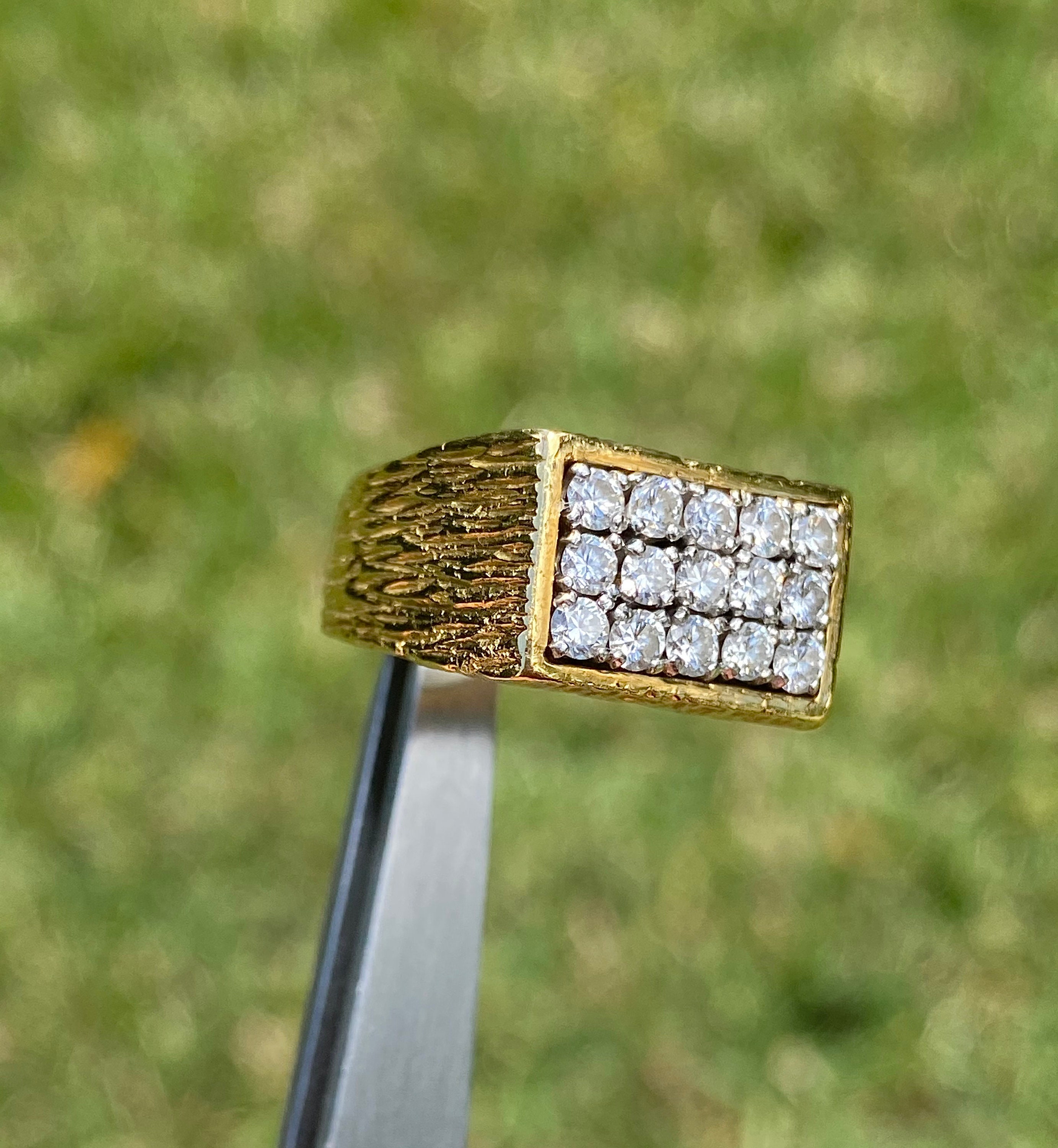Vintage Diamond and Gold Mens Pinky Ring, Diamond Cluster Mens Ring ...