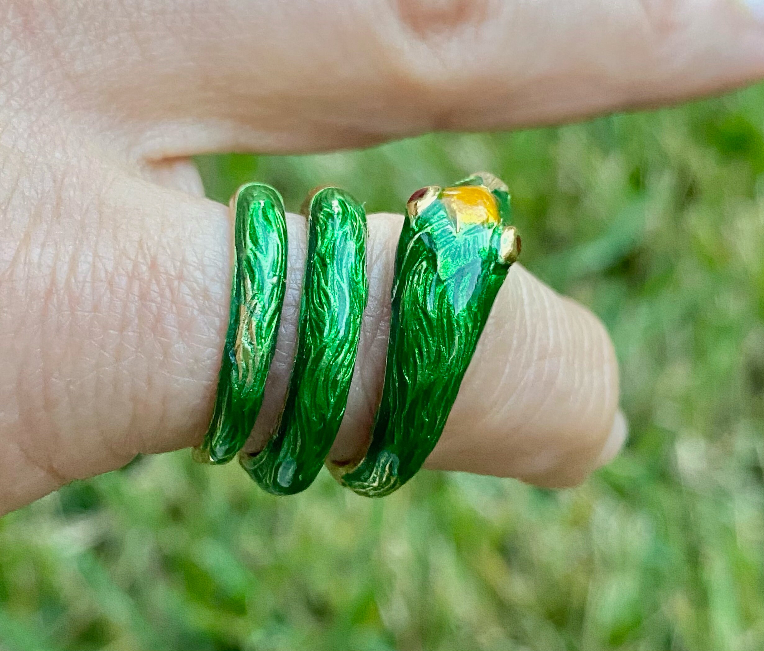 Solid Gold Snake Ring Gold and Green Enamel Snake Ring Solid - Etsy