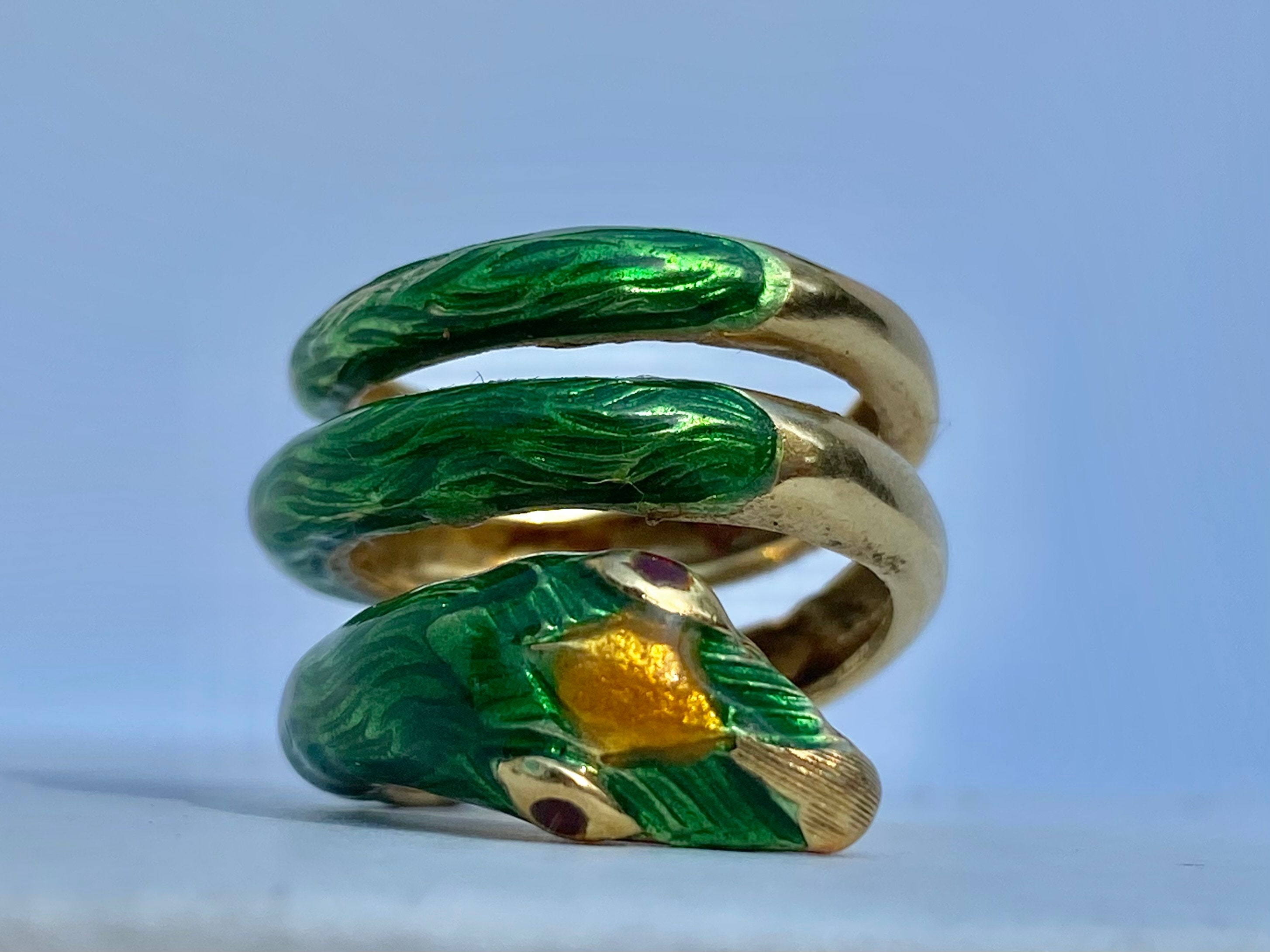 Solid Gold Snake Ring Gold and Green Enamel Snake Ring Solid | Etsy