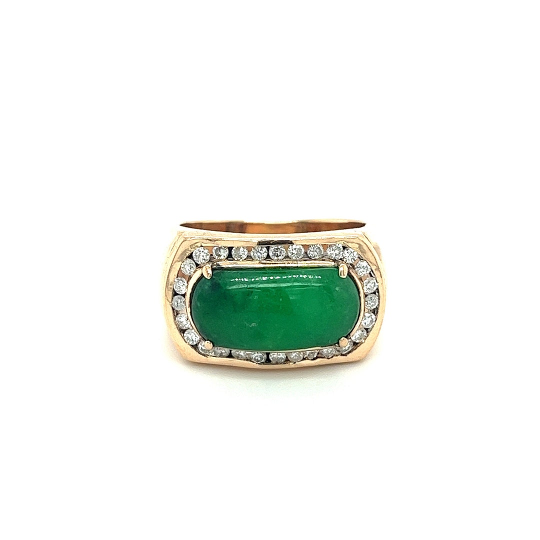 Vintage 18K Gold Horizontally Set Wide Jadeite Jade and Channel Set ...