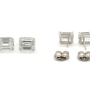 8 Carat Total Emerald Cut Stud Earrings in 14k White Gold Push Back ...