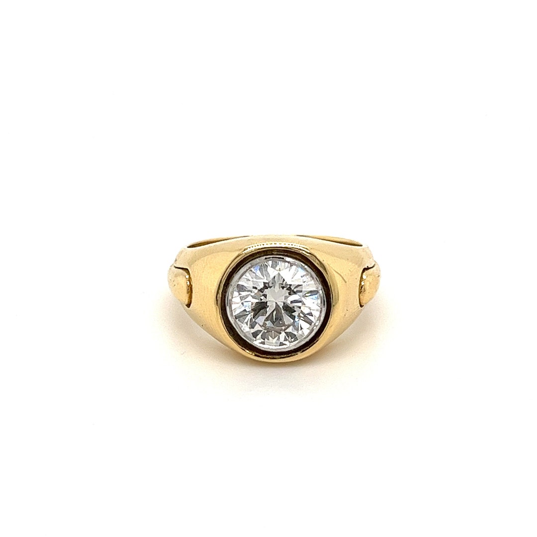 18K Gold 2 Carat Round Cut Diamond Solitaire Mens Ring Solitaire Bezel ...