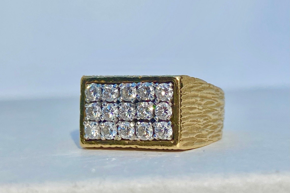 Vintage Diamond and Gold Mens Pinky Ring, Diamond Cluster Mens Ring ...