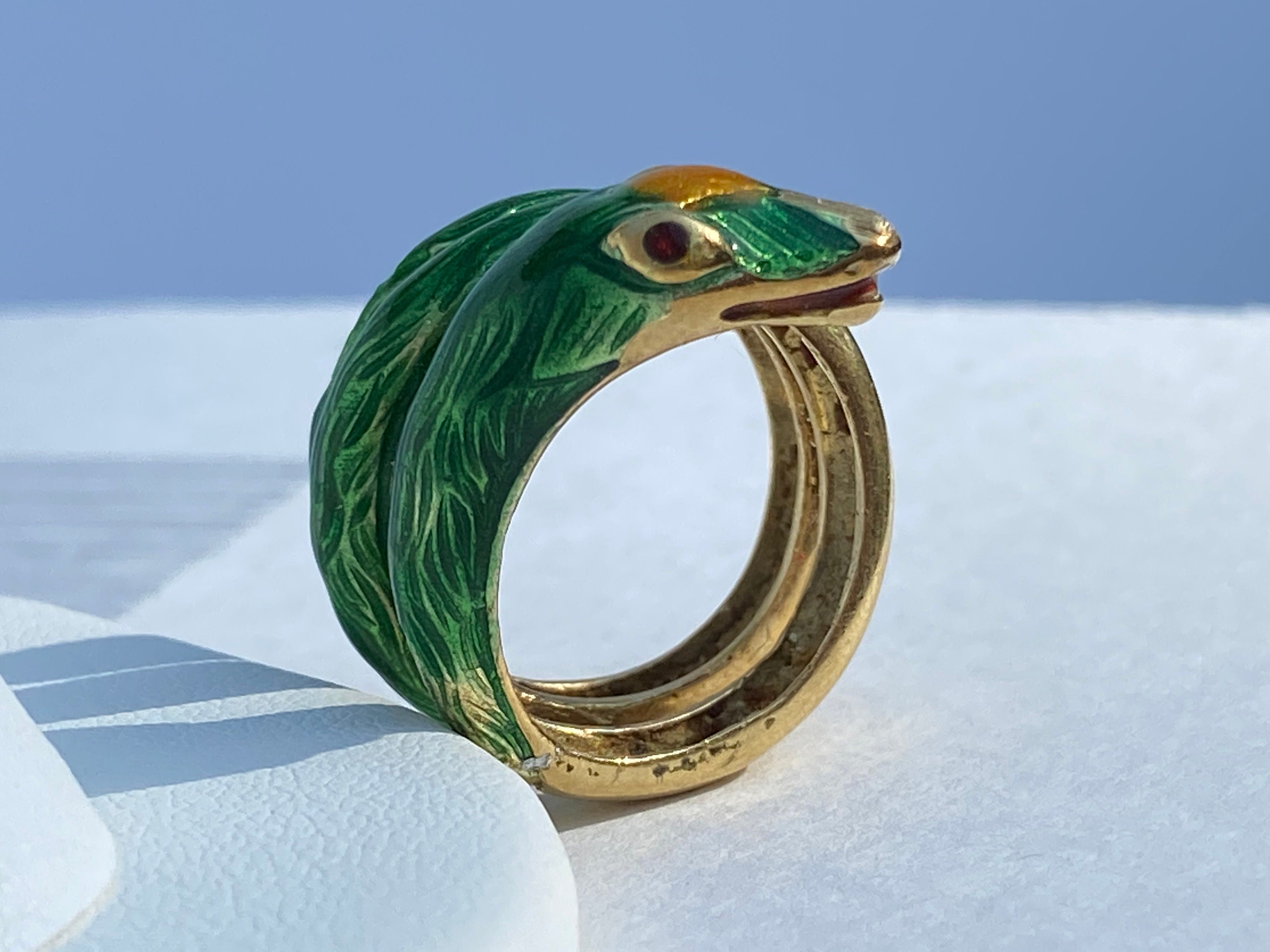 Solid Gold Snake Ring Gold and Green Enamel Snake Ring Solid - Etsy