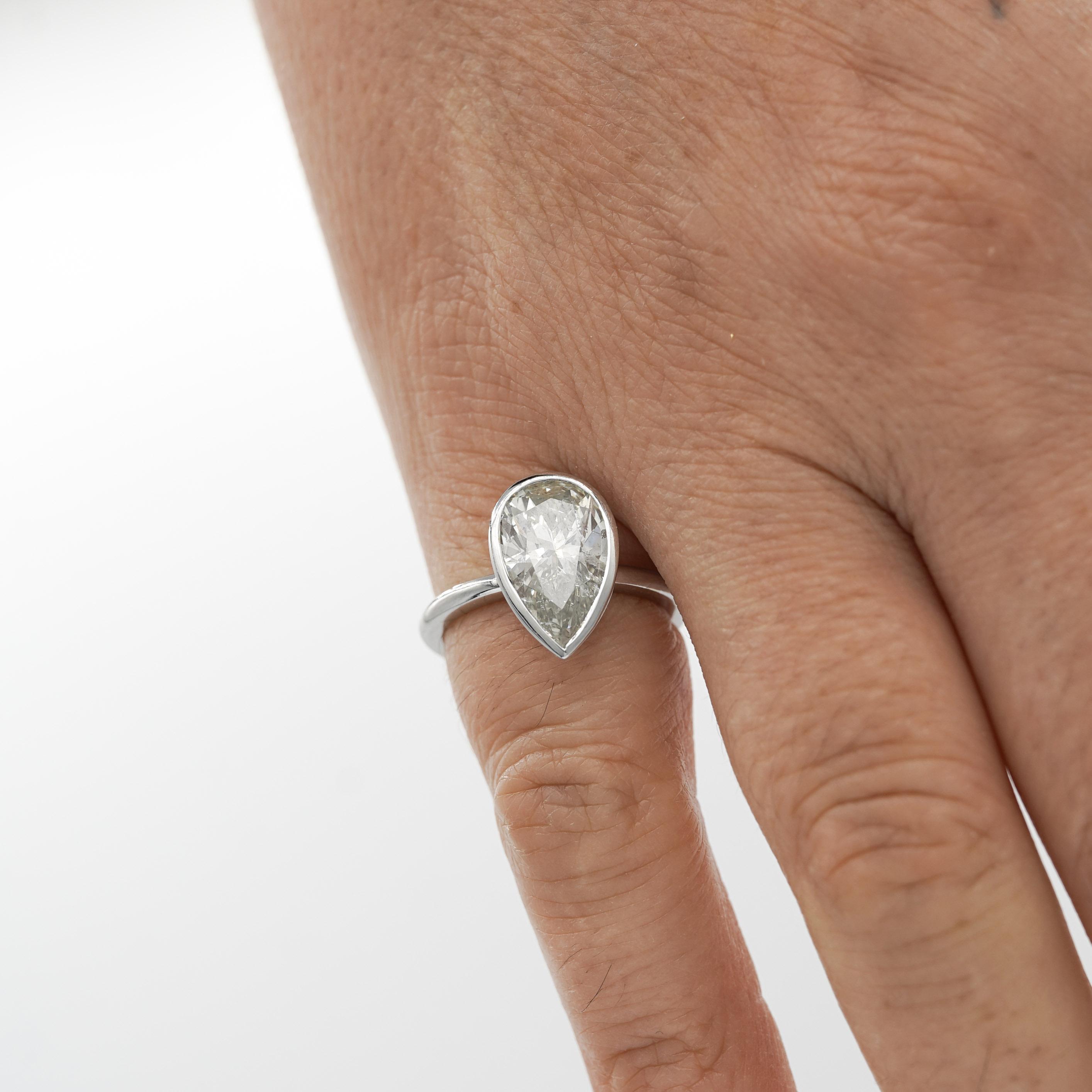 3.09 Carat Natural Pear-cut J Color I1 Clarity Diamond Bezel Set in 14K ...