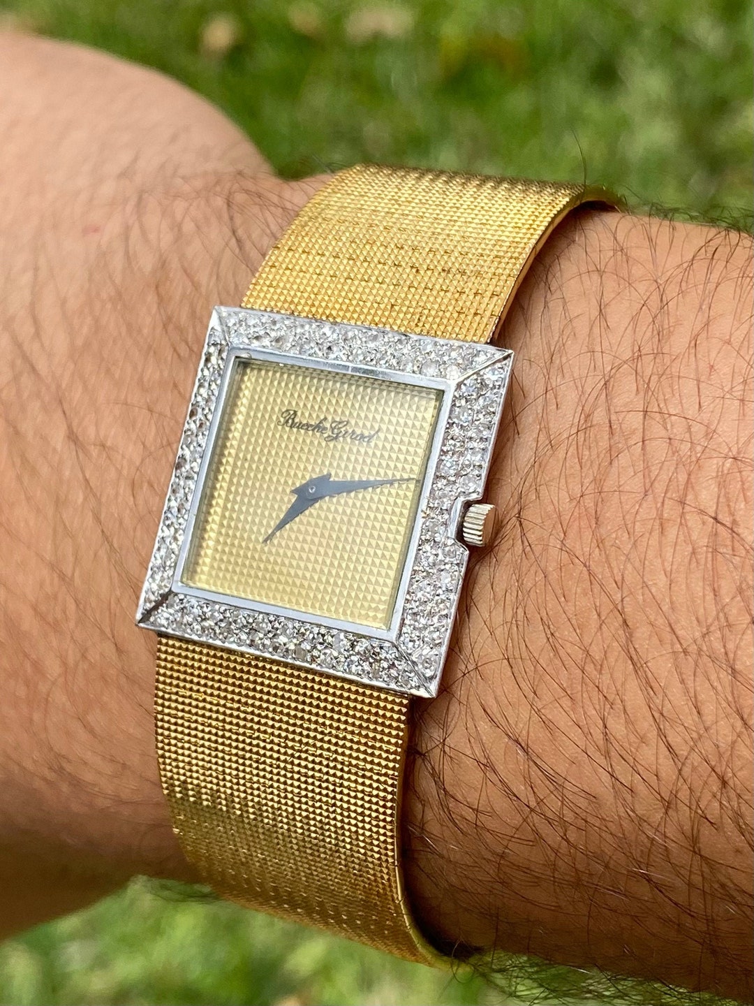 Bueche Girod 18k Gold Watch and Diamond Bezel, Thin 18k Gold Vintage ...