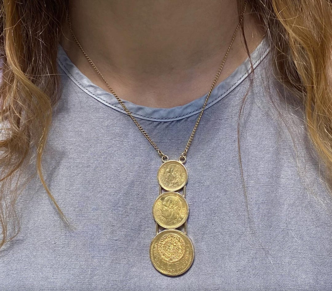 22k Gold Usa Peso Coin Bezel Graduating Pendant Necklace - 20, 10, 5 ...