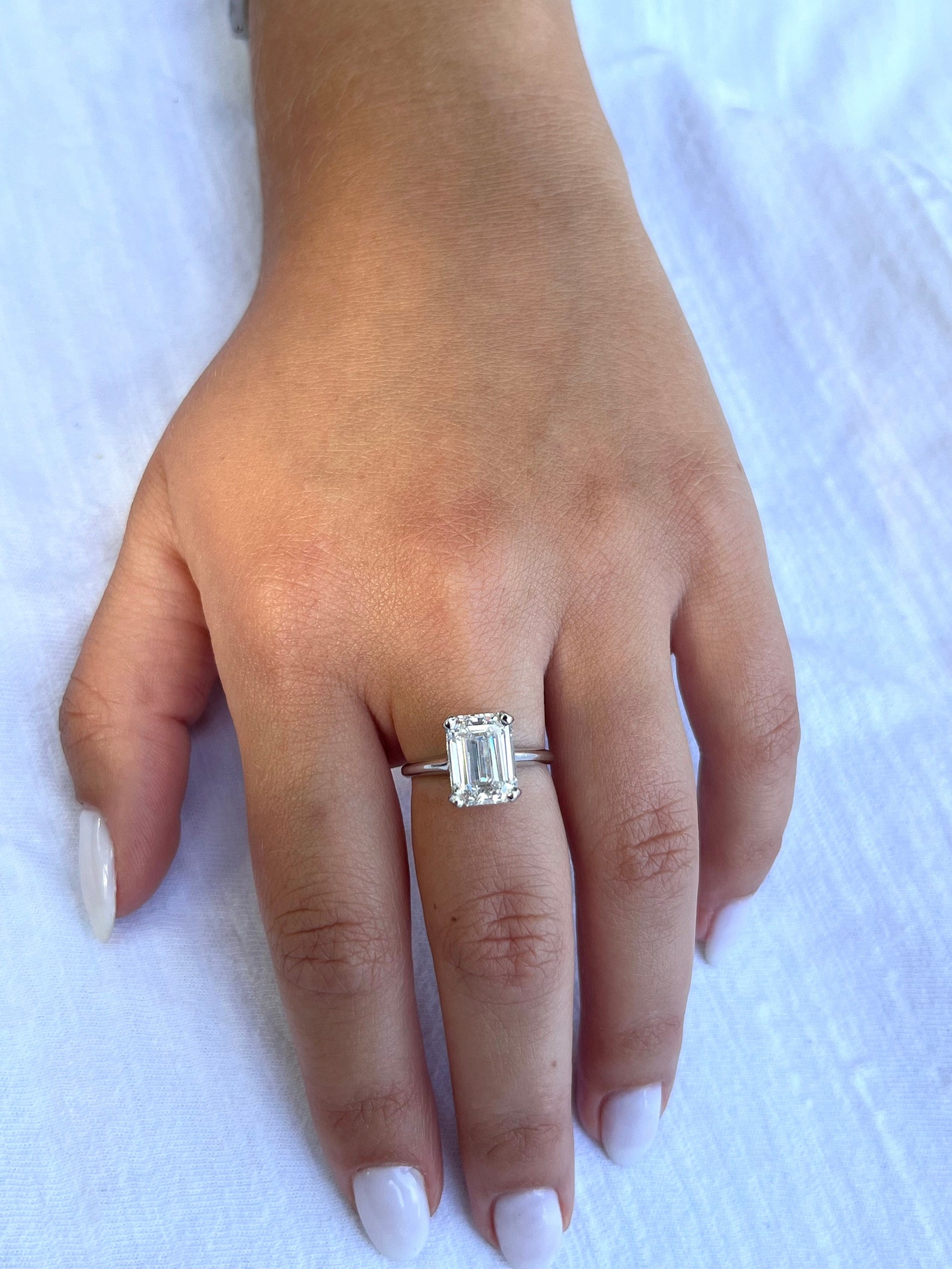 4 06 Carat Emerald Cut Lab Grown Diamond In 18k White Gold Etsy