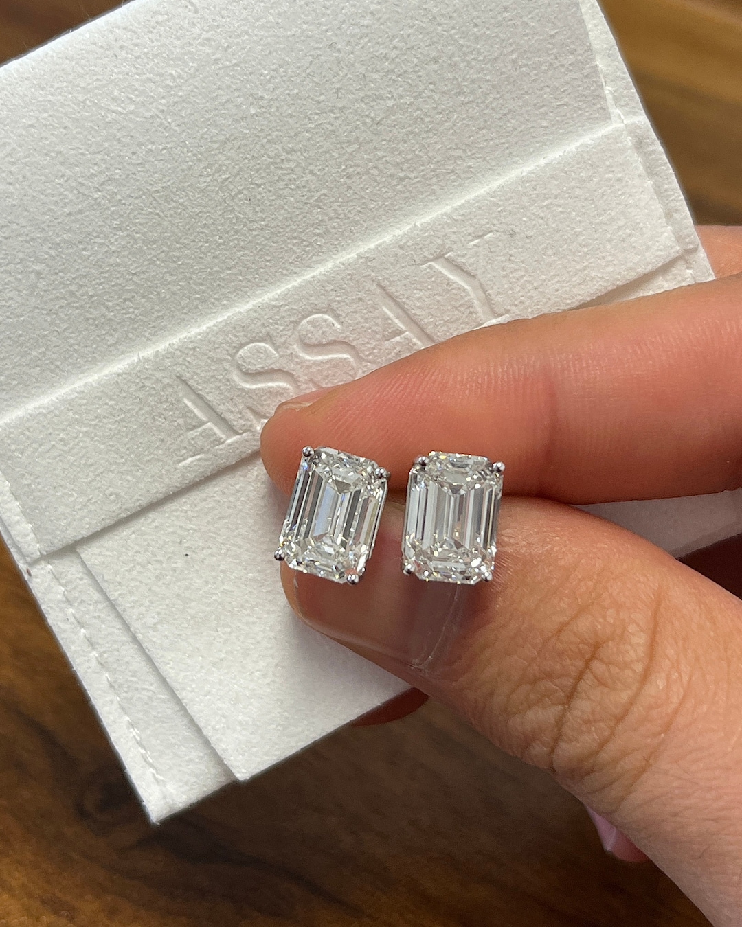 8 Carat Total Emerald Cut Stud Earrings in 14k White Gold Push Back ...
