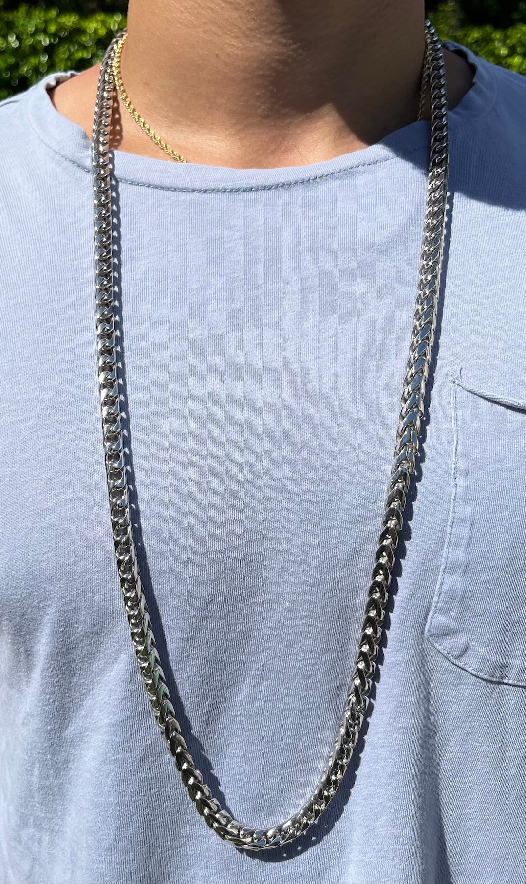 HUGE Gold Chain 36 Inch 7mm 14K Solid White Gold Flat Wheat - Etsy