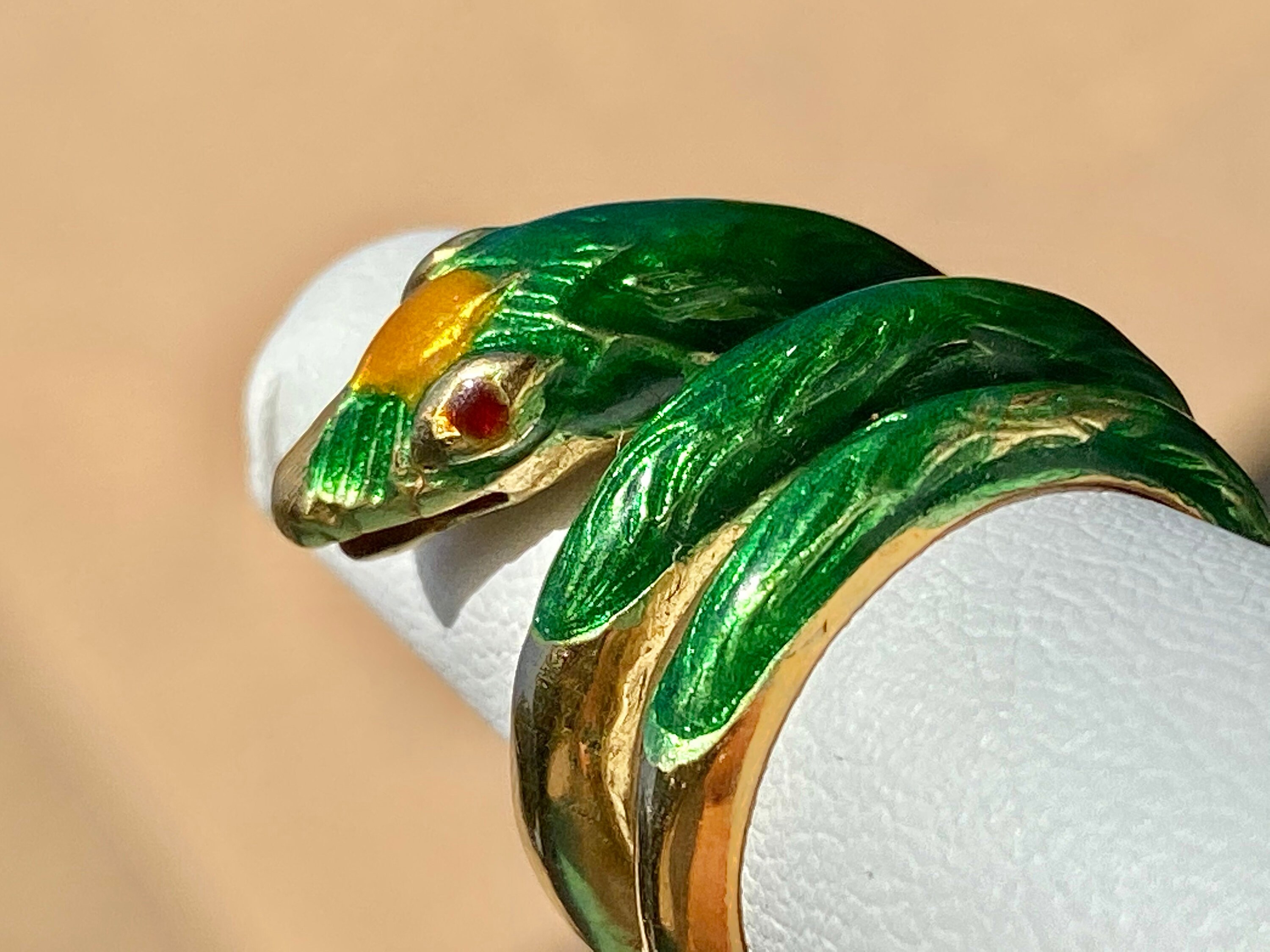 Solid Gold Snake Ring Gold and Green Enamel Snake Ring Solid | Etsy