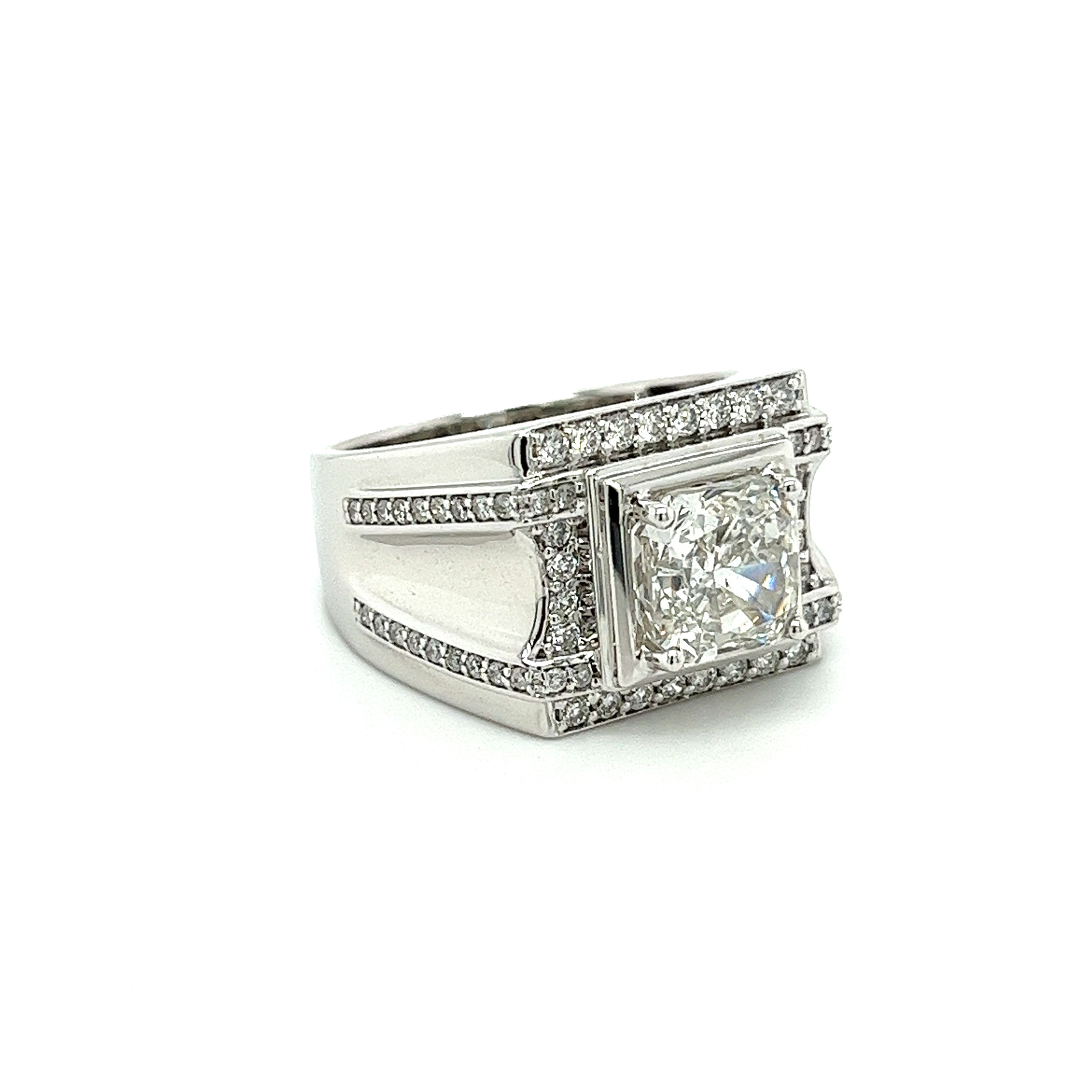 Radiant Cut Diamond Mens Ring in 18k White Gold 3.41 Carat - Etsy