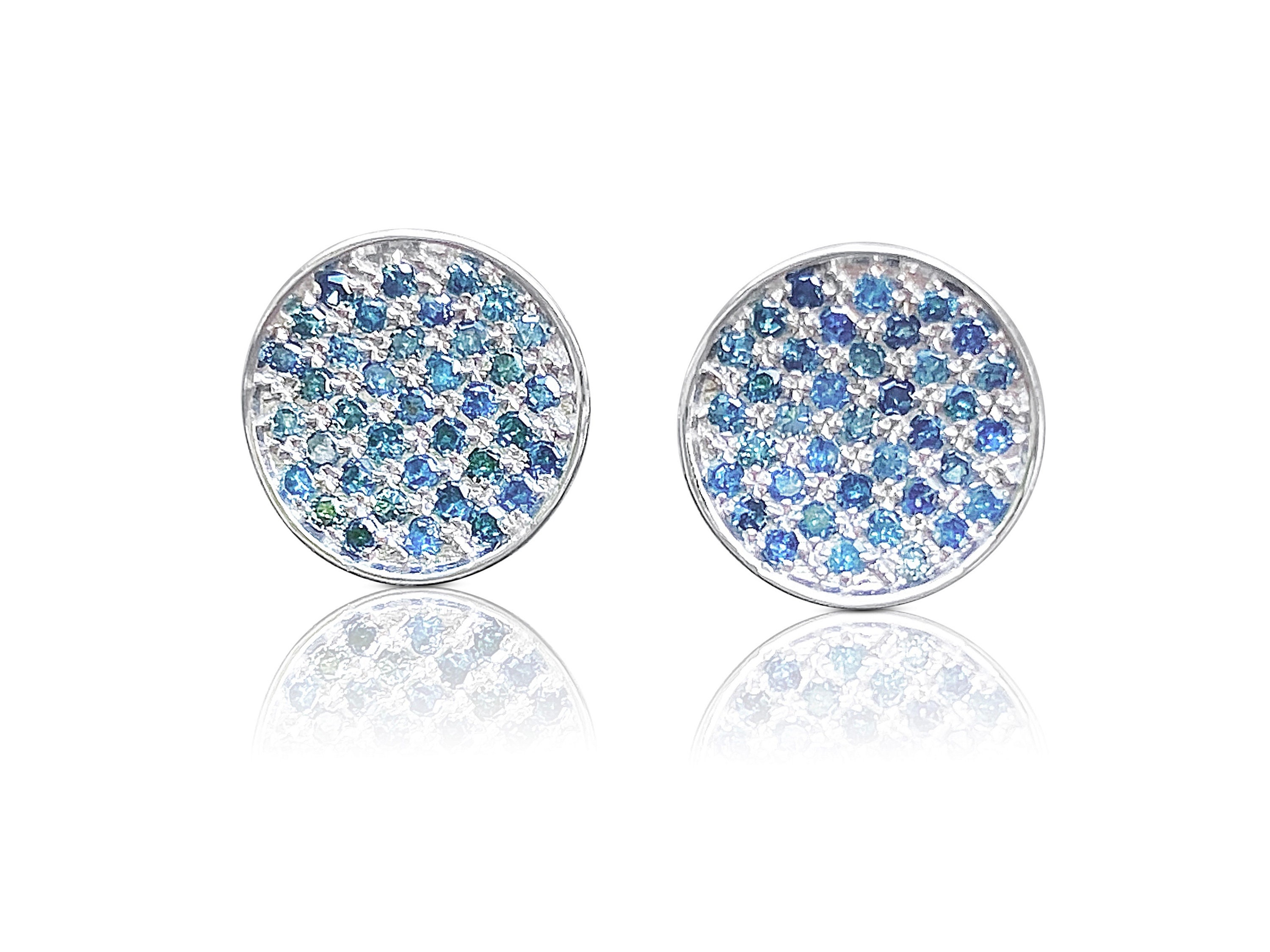 Blue Diamond Stud Earrings, Natural Blue Diamond Circle Stud Earrings ...