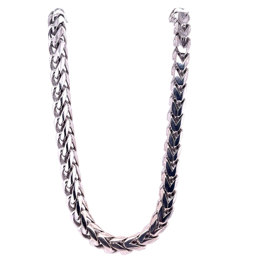 HUGE Gold Chain 36 Inch 7mm 14K Solid White Gold Flat Wheat Chain, Flat ...