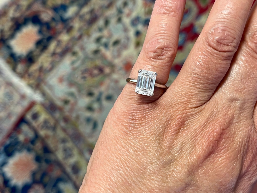 4.06 Carat Emerald Cut Lab Grown Diamond in 18K White Gold Solitaire ...