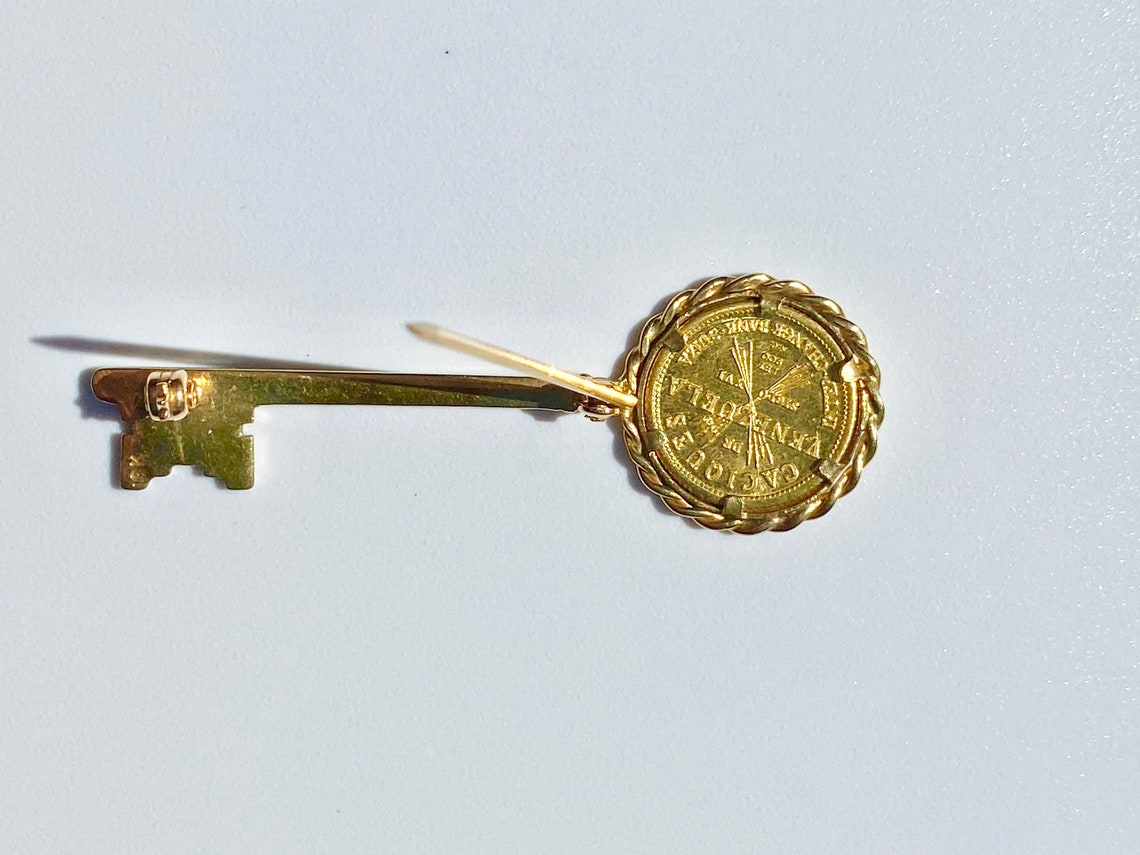 22k Antique Gold Key Pin Coin Mounted Key Pin GUAICAMACUTO | Etsy