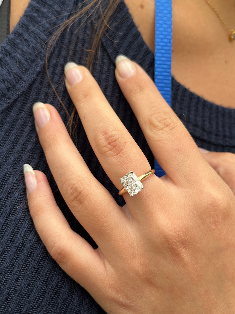 Elongated Radiant Cut 2 Carat Lab Grown Diamond Ring in 14K - Etsy