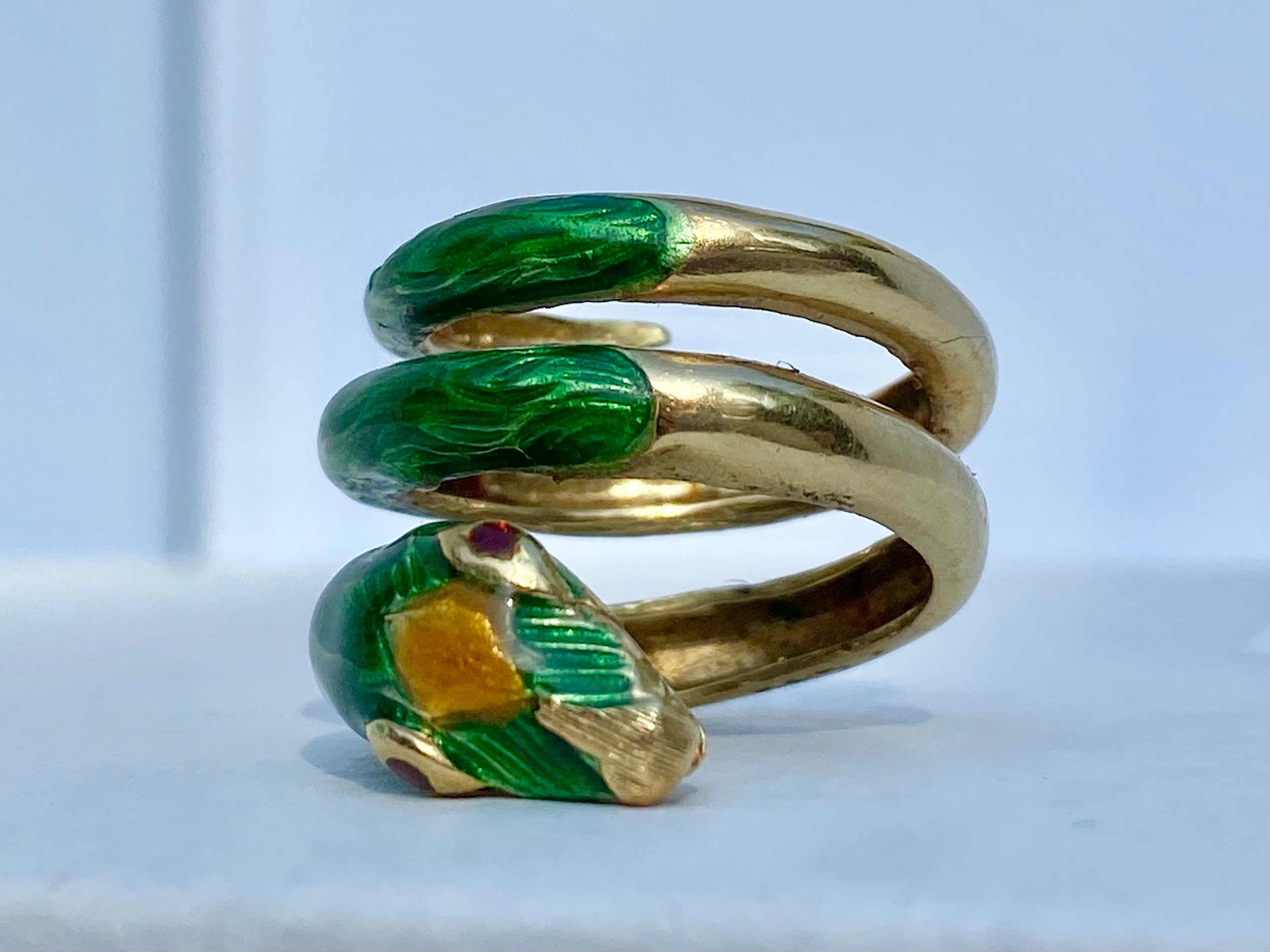 Solid Gold Snake Ring Gold and Green Enamel Snake Ring Solid | Etsy