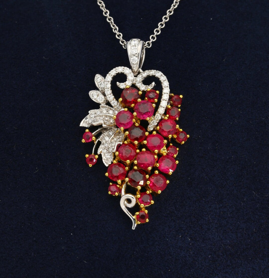 Ruby Necklace, Ruby and Diamond Necklace, Heart Shaped Necklace, White ...