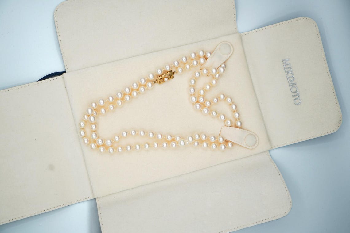 Mikimoto Signed 7mm Akoya Pearl Necklace Double Strand Choker or Single ...