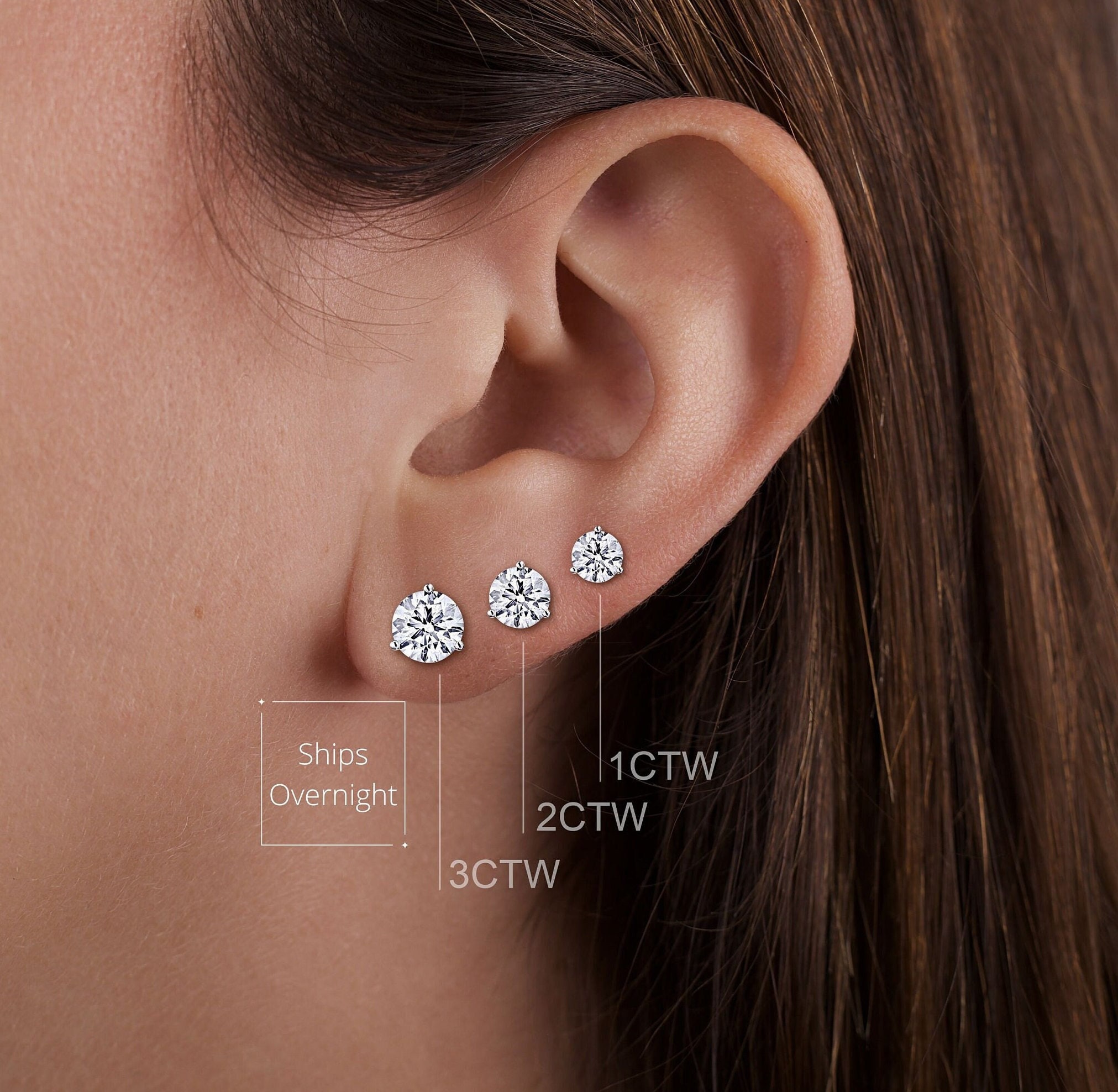 1 6 Carat 3 prong Martini Round Cut Lab Diamond Stud Earrings Simple Lab Diamond Stud Earrings in 14K Solid Gold CVD Lab Diamond Studs Etsy Ireland