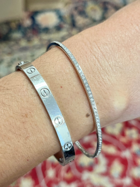 Fred Leighton Calibre Cut Diamond Bangle in 18k White… - Gem