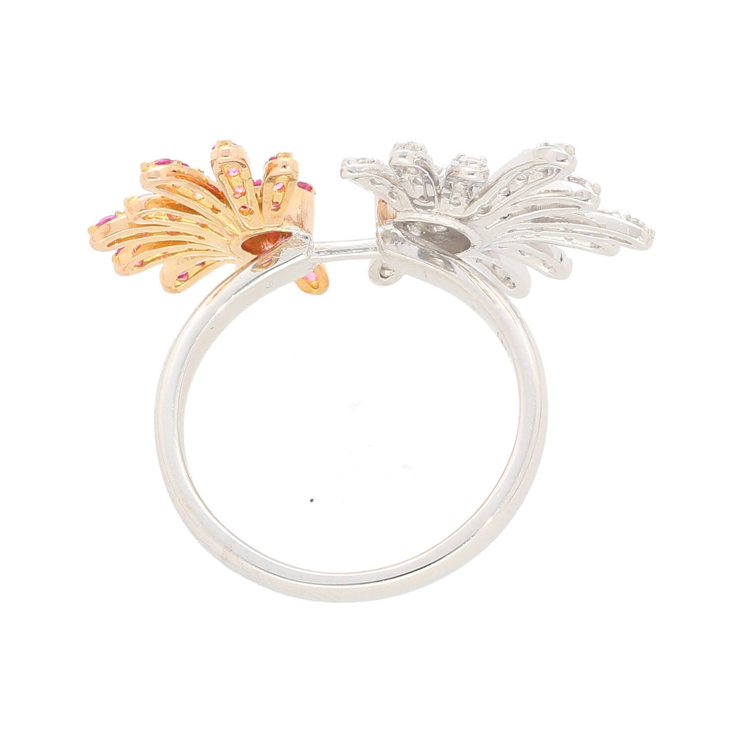 18k White Gold Flower Open Toi Et Moi Ring, Pink Sapp. & Diamond Open ...
