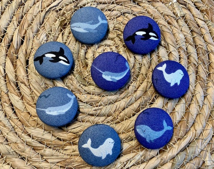Fabric Button Button Fabric Whales Whale Narwhal Orca Gray or Purple 32 ...