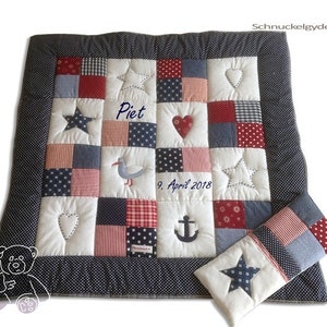 Krabbeldecke mit Namen, Individuelle Babydecke + Lagerungskissen PIET Patchworkdecke ...