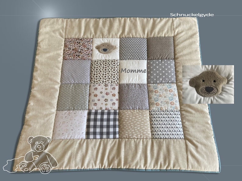 Krabbeldecke mit Namen, Babydecke, Krabbeldecke mit Namen, Momme Patchworkdecke, personalisiert ...