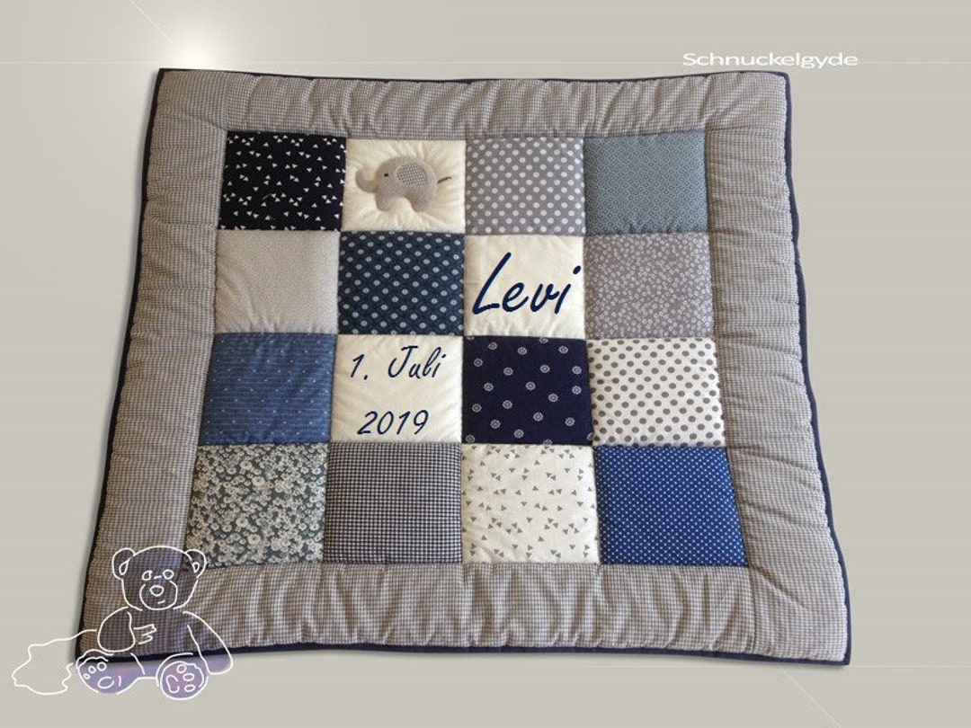 Krabbeldecke mit Namen, Babydecke, Krabbeldecke mit Namen Levi Patchworkdecke, personalisiert ...